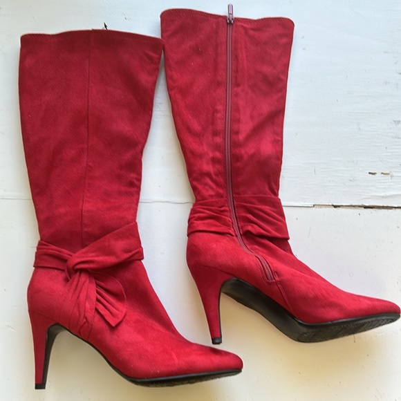Anastasia | Shoes | Red High Heel Boots Faux Suede Size 8 About A 3 ...